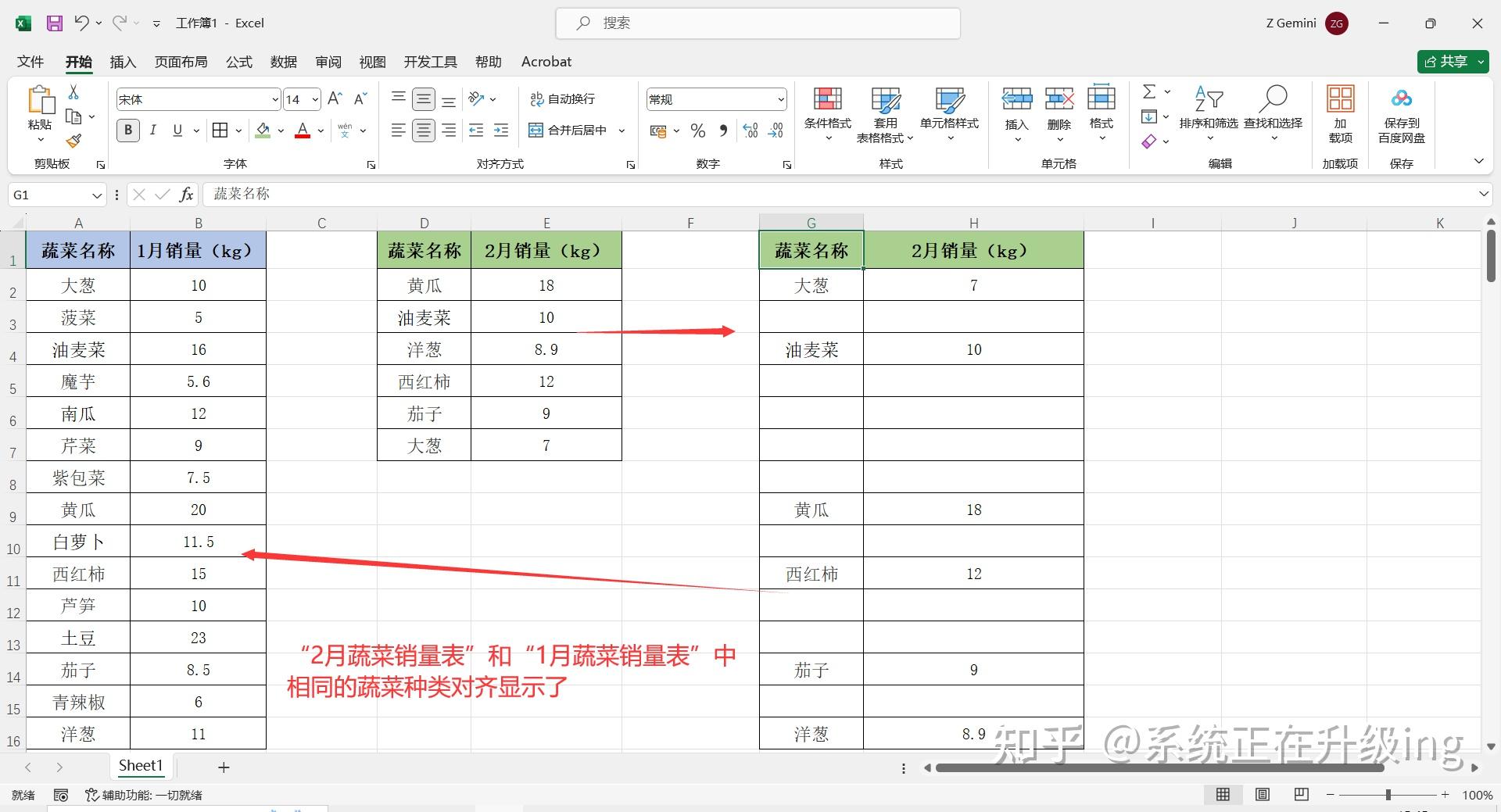 Excel表格如何设置不同列中的相同项对齐显示？ 知乎 