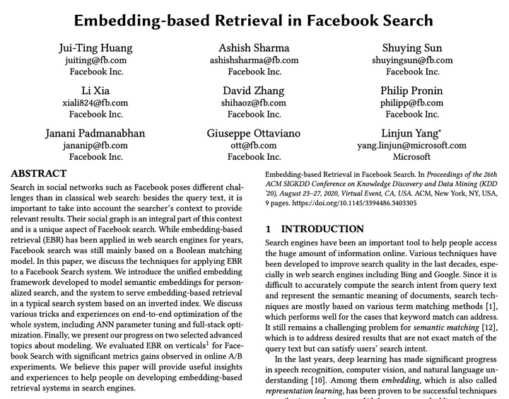 [论文精读]02—KDD2020：Embedding-based Retrieval in Facebook Search - 知乎