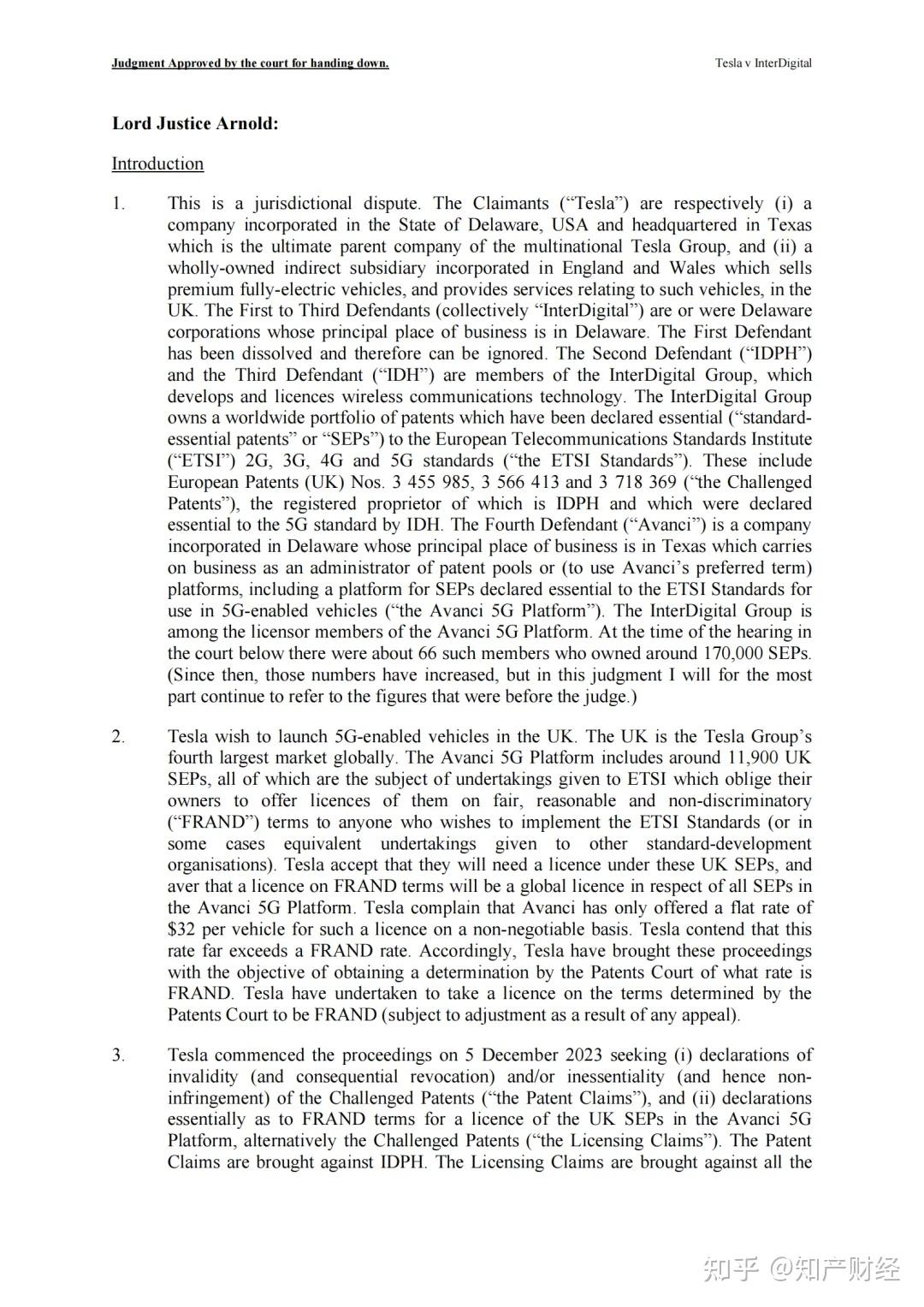 附裁决┃特斯拉诉Avanci等：英法院判决无管辖权，驳回FRAND争议 - 知乎