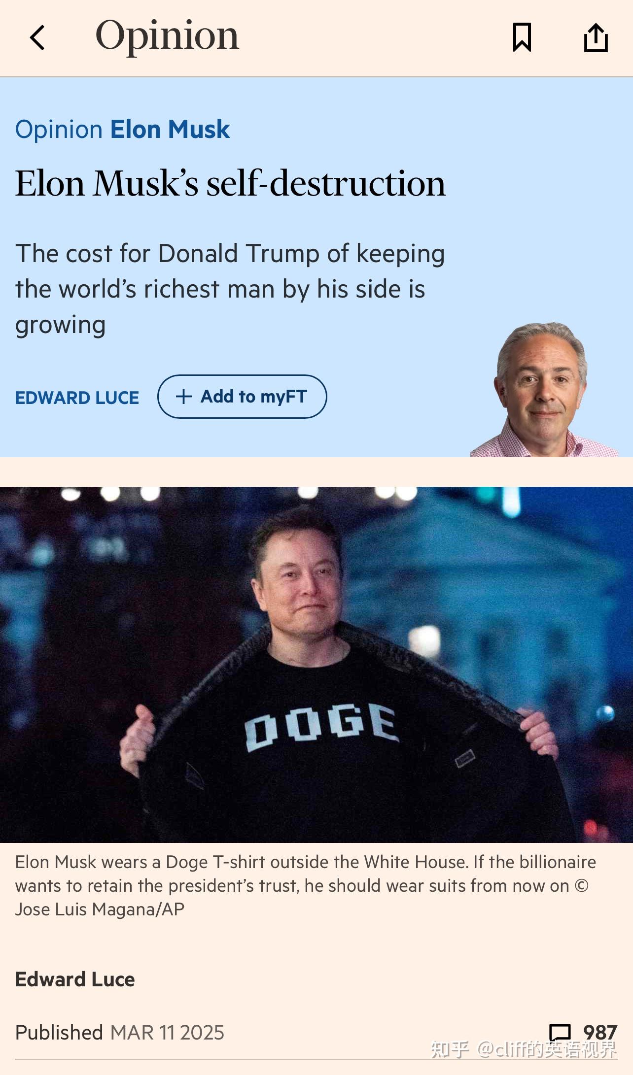 金融时报|评论 伊隆·马斯克的自我毁灭（Elon Musk's self-destruction) - 知乎