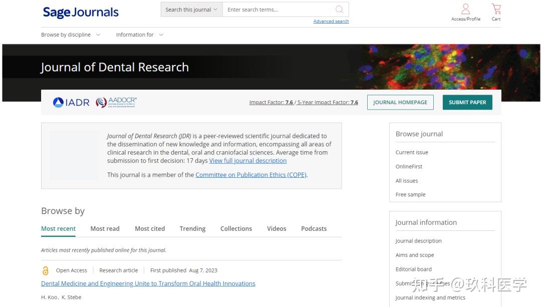 牙科与口腔外科TOP期刊 | JCR1区，影响因子5-14 - 知乎