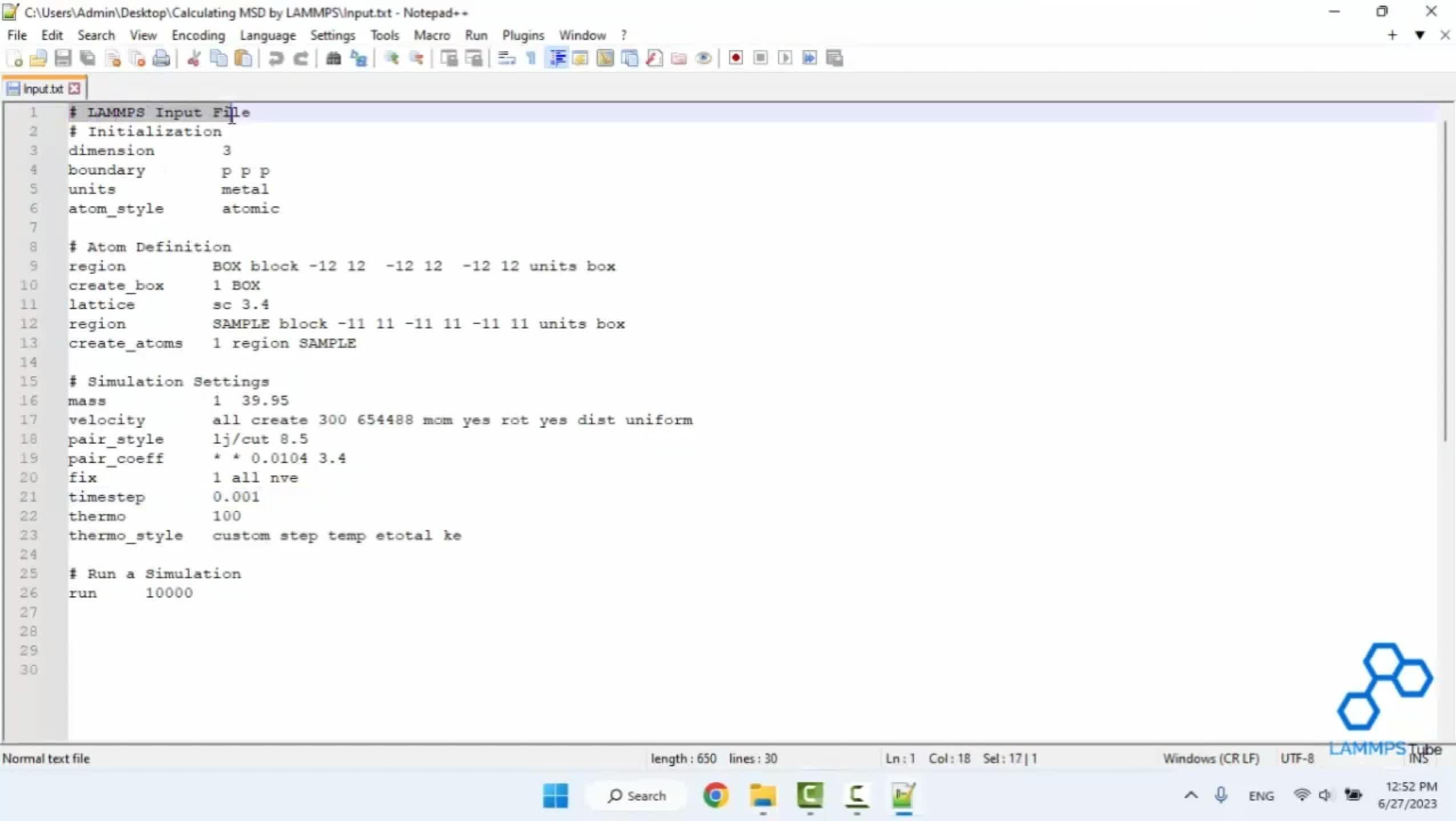 lammps计算均方位移MSD - 知乎