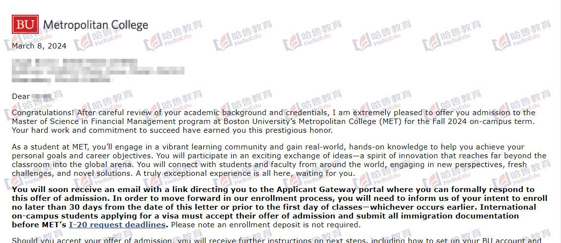 【哈鲁2024录取】GPA3.0获波士顿大学金融管理硕士offer！ - 知乎
