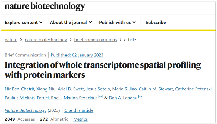 Nat Biotechnol | SPOTS：一种允许在完整组织中大规模同时测量蛋白质标记物和全转录组的新方法 - 知乎
