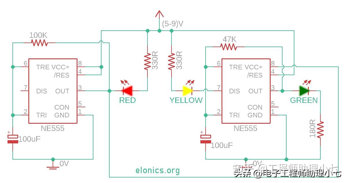 基于555定时器的红绿灯电路设计，元器件清单+工作原理视频讲解 - 知乎