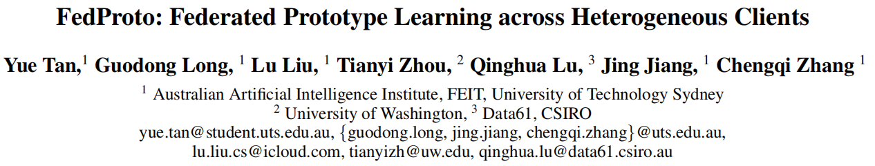 FedProto: Federated Prototype Learning across Heterogeneous Clients - 知乎
