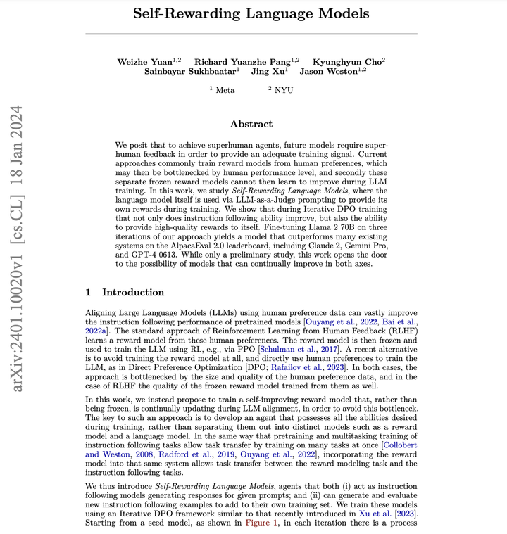 自我奖励大模型：突破人类限制，超越GPT-4——Self-Rewarding Language Models - 知乎