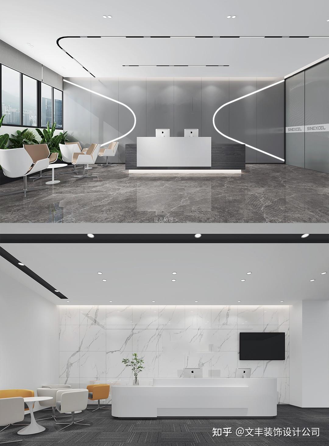 现代办公室前台设计效果图-企业前厅装修布局合集 - 知乎