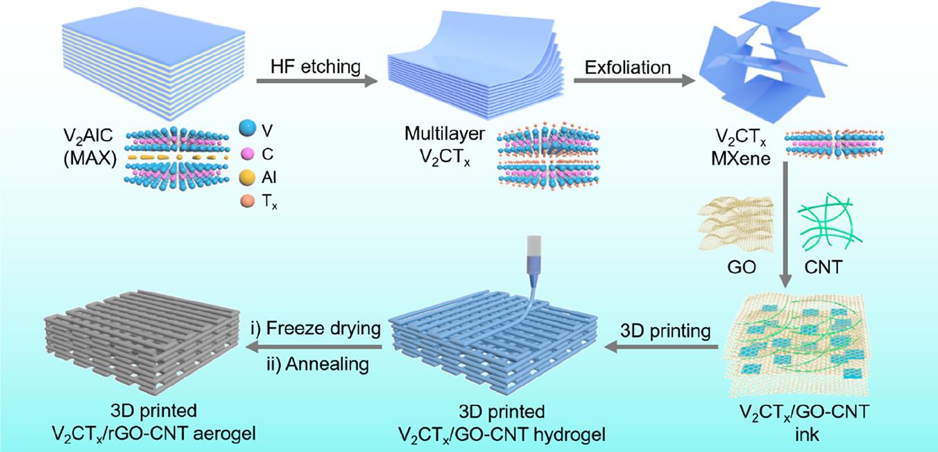 ACS NANO：3D打印亲钠V2CTx/rGO-CNT MXene气凝胶，实现高面容量钠电池 - 知乎