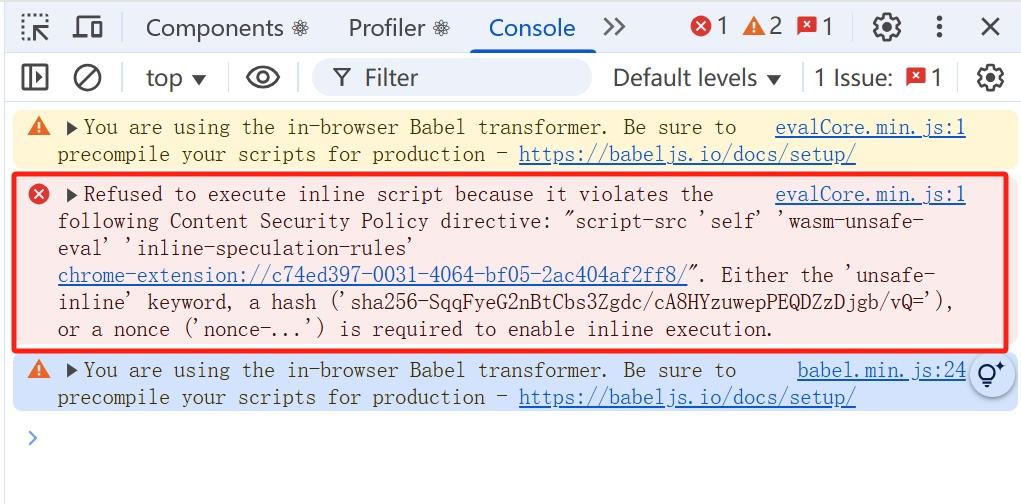 浏览器插件报错：Refused to execute inline script because it violates the ...