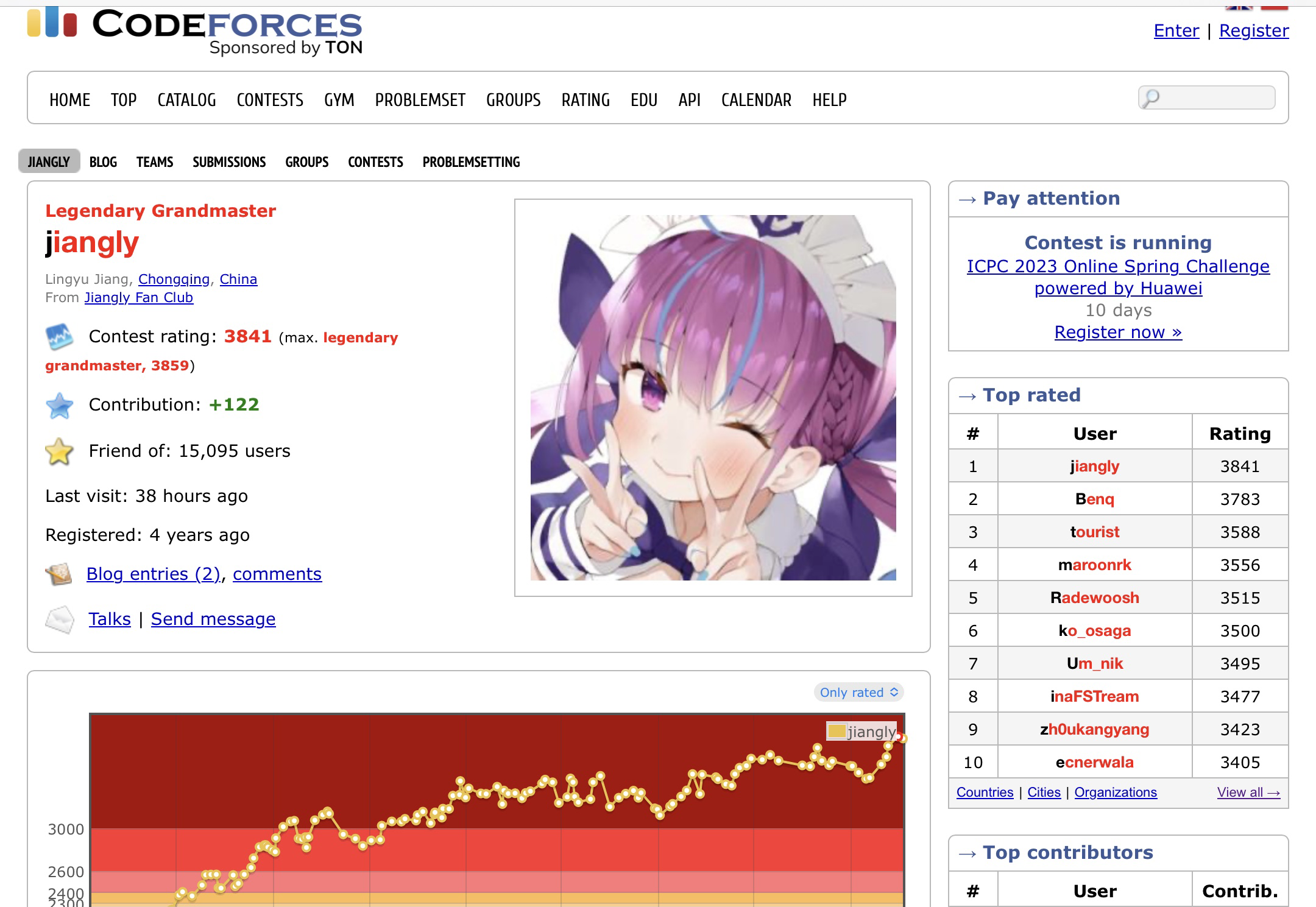 如何评价 jiangly 有望超过 Codeforces 中霸榜第一用户 tourist？ - 知乎