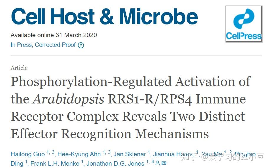 Cell Host & Microbe | 磷酸化调控拟南芥免疫受体复合体RRS1-R/RPS4激活 - 知乎