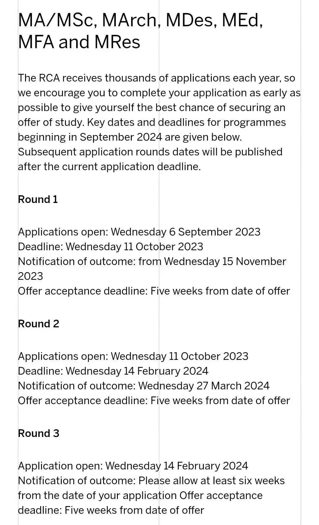 资讯汇总 | 皇家艺术学院 RCA 24fall 申请递交时间公布，较往年提前了半个月！！ - 知乎
