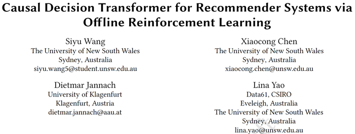 [arXiv'23] Causal Decision Transformer for Recommender Systems via Offline Reinforcement ...