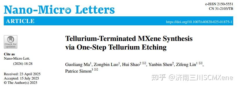 《Nano-Micro Letters》碲终端MXene：一种二维材料合成新策略 - 知乎