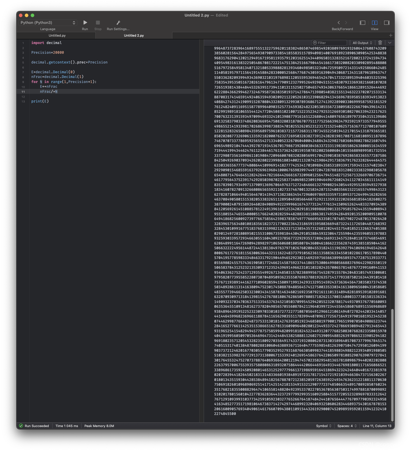 用python高精度求自然常数e - 知乎