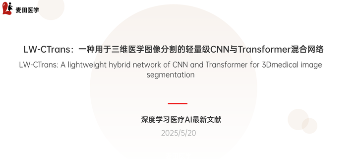 LW-CTrans：一种用于三维医学图像分割的轻量级CNN与Transformer混合网络|文献速递-深度学习医疗AI最新文献 - 知乎