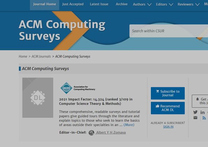 《ACM COMPUTING SURVEYS》杂志影响因子多高，几区？ - 知乎