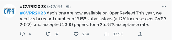 录用2360篇、接收率25.78%，CVPR 2023接收结果公布 - 知乎