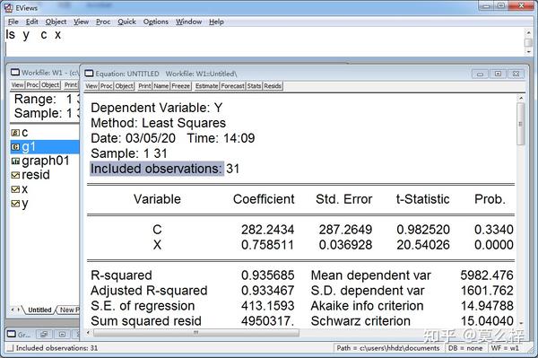 Eviews8下一元线性方程的估计使用方法 - 知乎