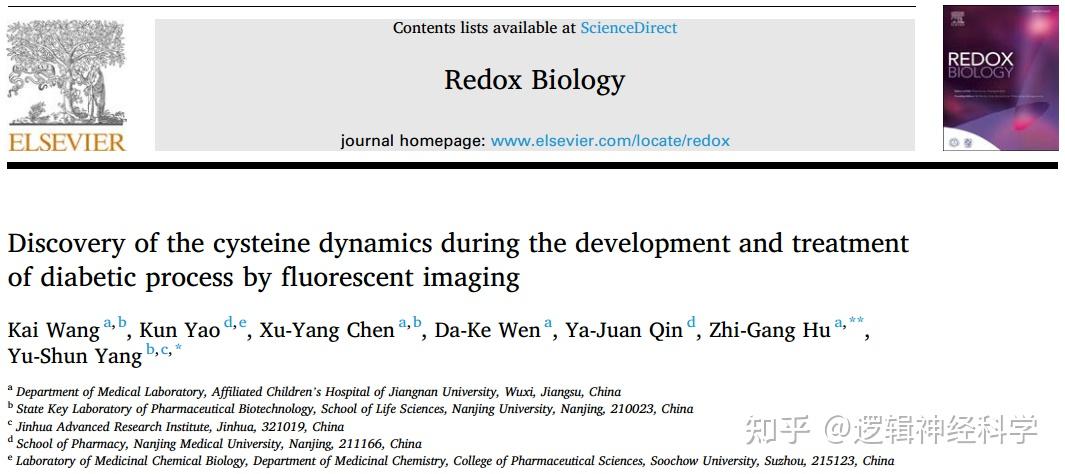 Redox Biology︱江南大学/王凯/胡志刚/南京大学杨雨顺/苏州大学姚坤/南京医科大学秦亚娟等合通过荧光成像技术动态监测糖尿病发展及治疗过程中半胱氨酸的水平变化 - 知乎