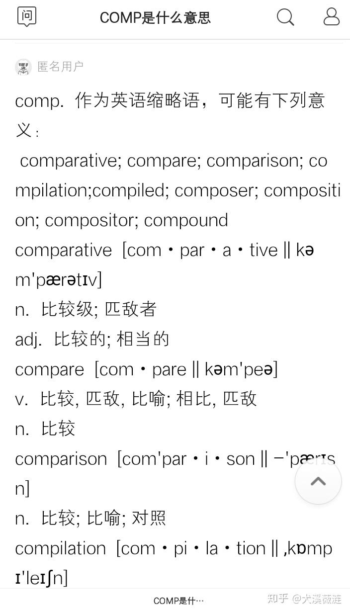 请问英语词典中对单词的注解是comp 请问comp 是什么词性？ - 知乎