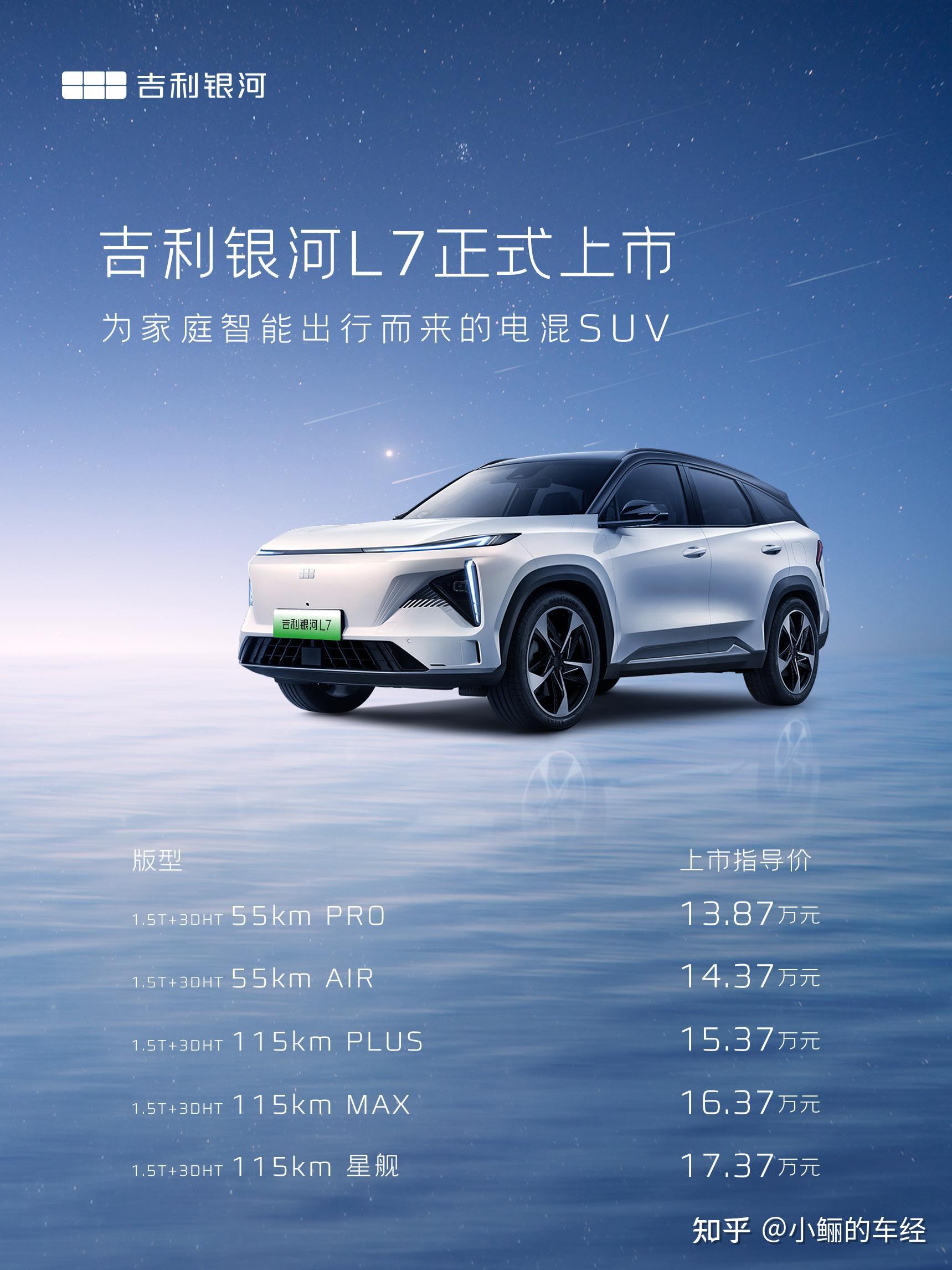 迄今为止最香的新一代电混SUV！吉利银河L7 13.87万起售 - 知乎