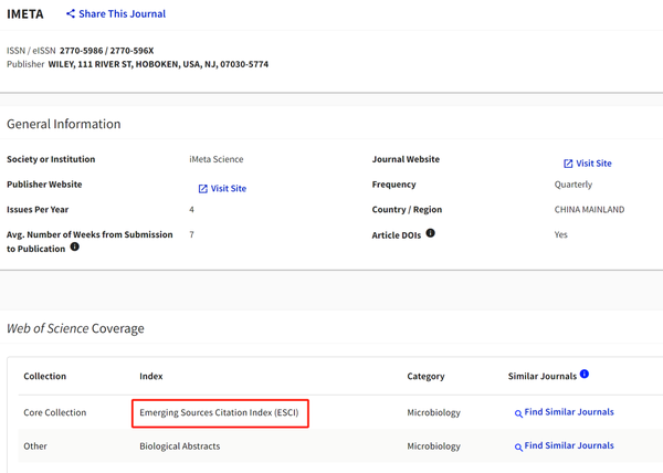 喜讯 | iMeta正式被ESCI收录！ - 知乎