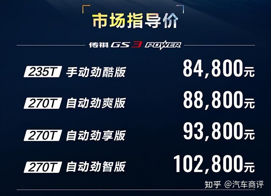 售8.48万元起！传祺2022款GS3 POWER正式上市，智能再升级 - 知乎