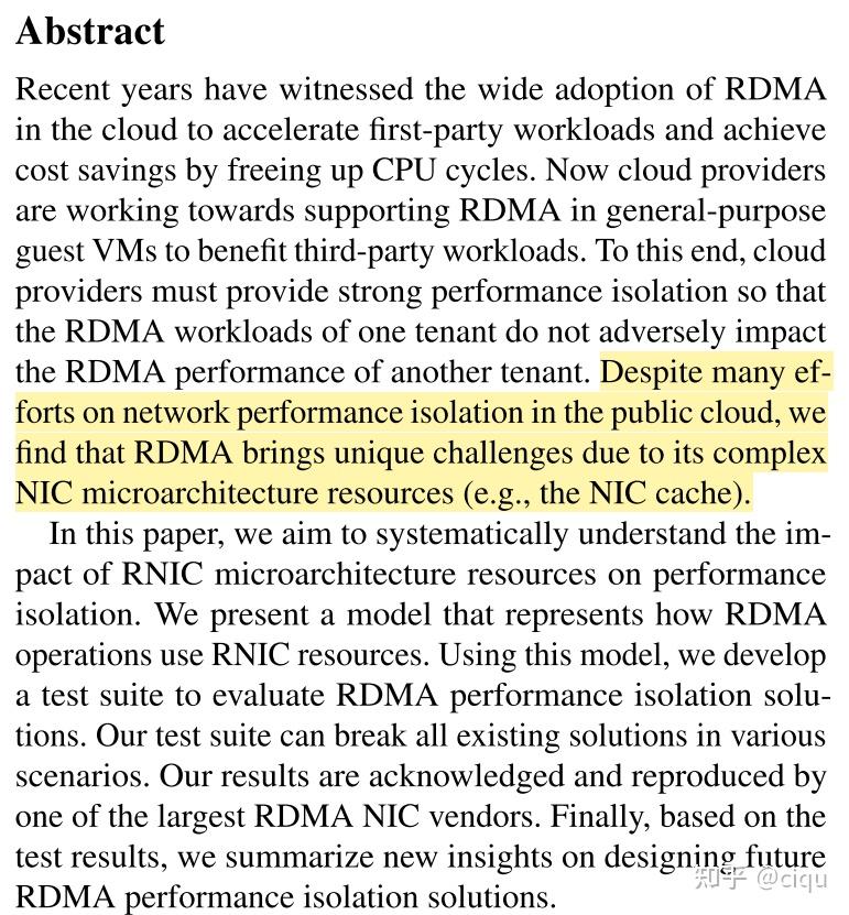 网络领域论文阅读笔记（三）— NSDI2023 Understanding RDMA Microarchitecture Resources for Performance Isolation ...