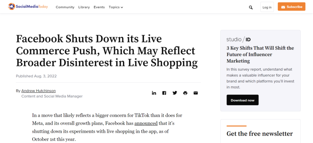 Facebook大溃退，关闭直播购物功能，YouTube直播力压TikTok - 知乎