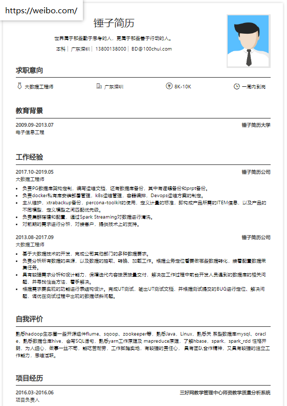 大数据工程师简历模板在线简历案例 锤子简历 知乎