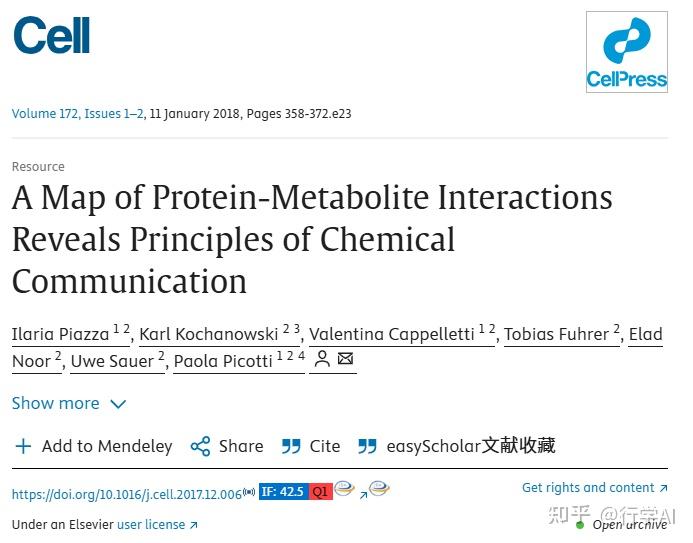 IF:42.5,1区Q1，Cell: 蛋白质与代谢物的相互作用图揭示了化学交流的原理 - 知乎