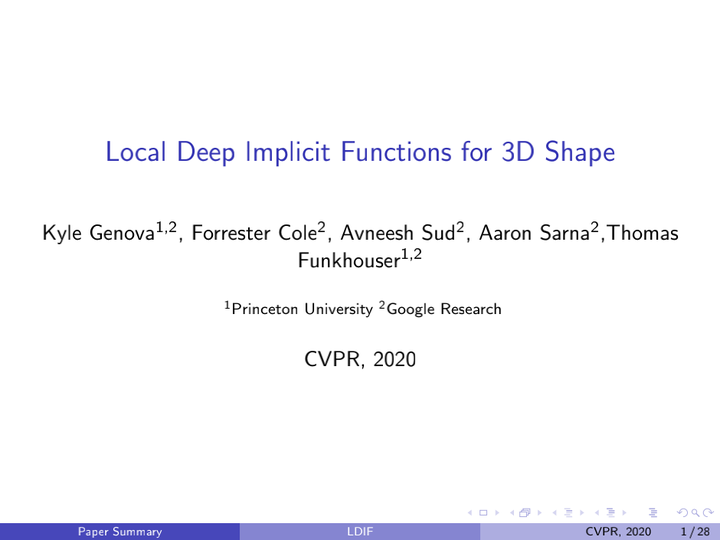 Paper summary: Local Deep Implicit Function for 3D Shape（LDIF） - 知乎