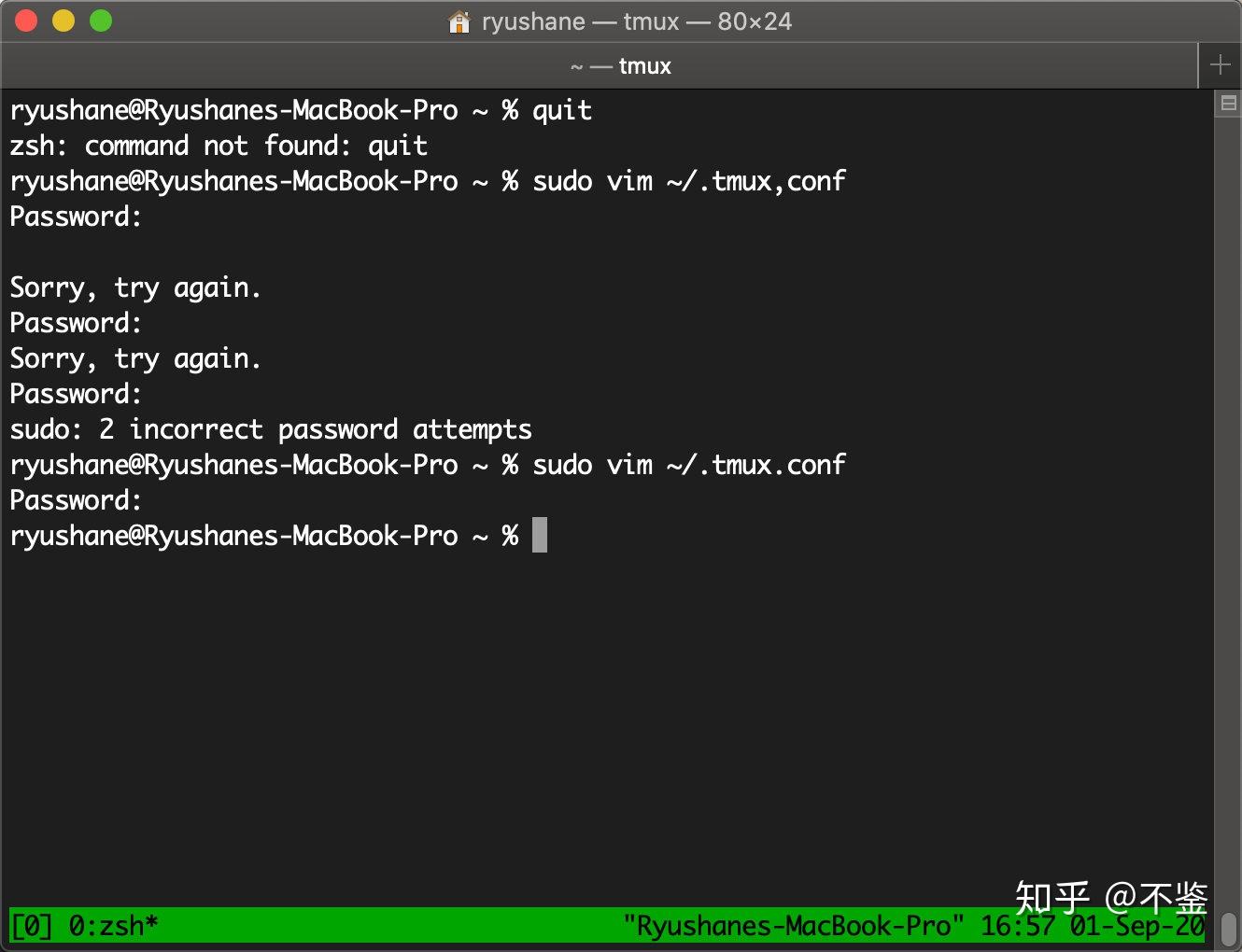 macOS Tmux安装及配置（复制粘贴，保存工作区） - 知乎
