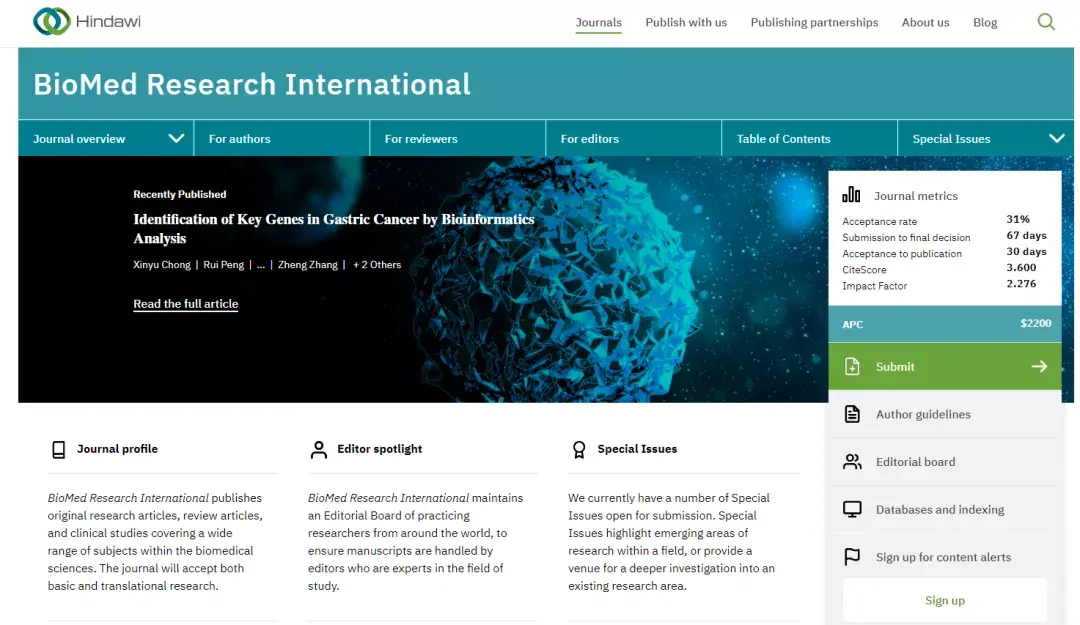 期刊|BIOMED RES INT，19年国人发刊约48%，有望是一匹黑马 - 知乎
