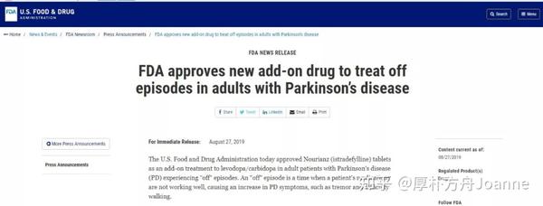 日本帕金森病创新疗法Nourianz获美国FDA批准上市 - 知乎