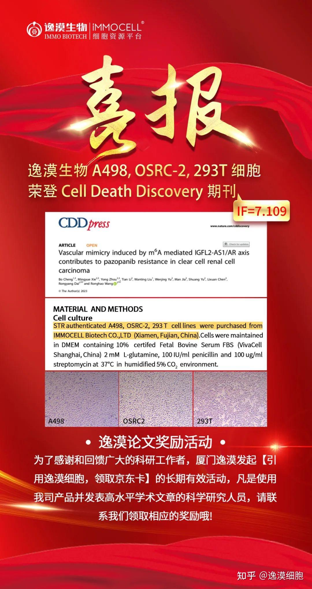 喜报丨逸漠生物293T等细胞荣登Cell Death Discovery期刊 - 知乎