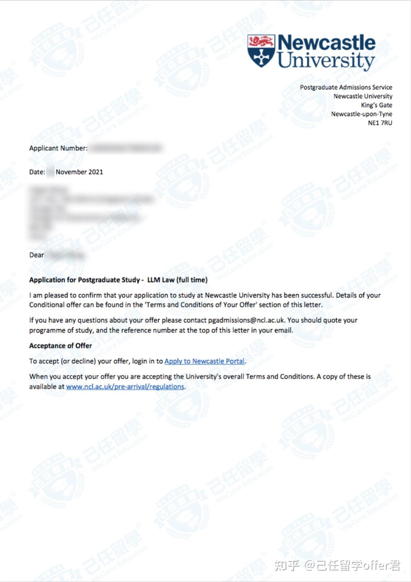 己任留学22Fall英国offer | 纽卡斯尔大学 LLM Law - 知乎