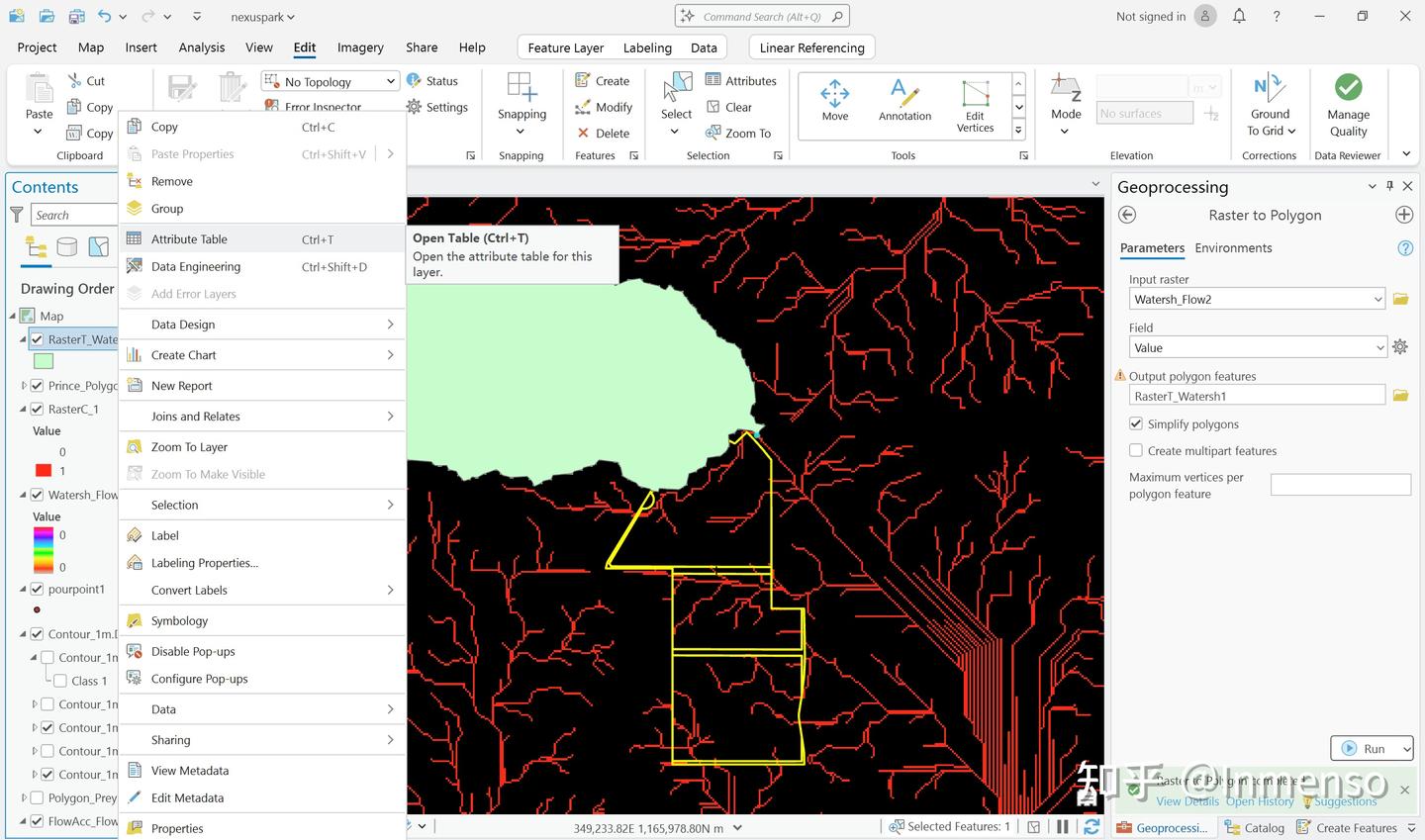 ALOS DEM 水文分析全流程：在 ArcGIS Pro 中通过 Raster Calculator 提取地表径流形成的潜在河网与计算汇水 ...