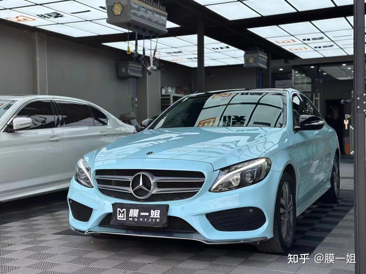 奔驰C200L改色膜一姐PET冰川蓝，超清爽的冰淇淋色系 - 知乎