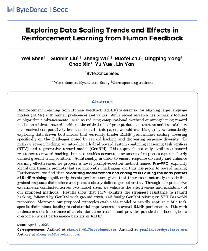 seed新作：Exploring Data Scaling Trends and Effects in Reinforcement Learning from Human Feedback - 知乎