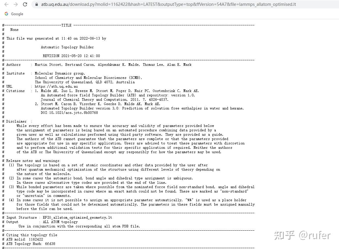 利用ATB数据库生成带力场参数lammps的data文件 - 知乎