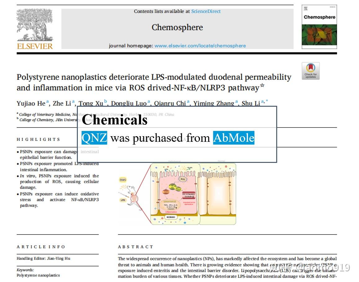 AbMole科研-聚苯乙烯纳米塑料通过ROS驱动的NLRP3通路破坏LPS调节的小鼠十二指肠通透性 - 知乎