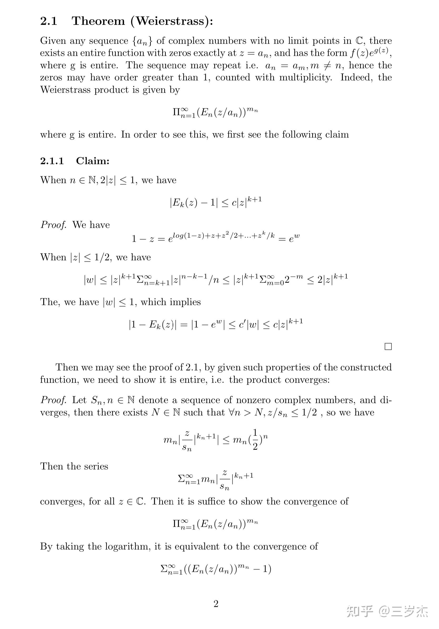 复分析（4）Weierstrass 因式分解和应用（ Weierstrass p function，Mittag-Liffler 分解） - 知乎