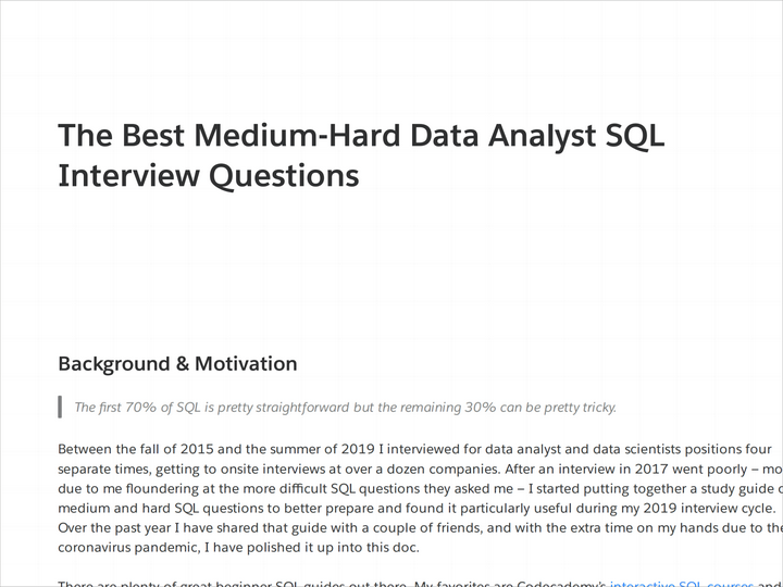 【OfferRealize】Medium-Hard Data Analyst SQL Interview Questions - 知乎