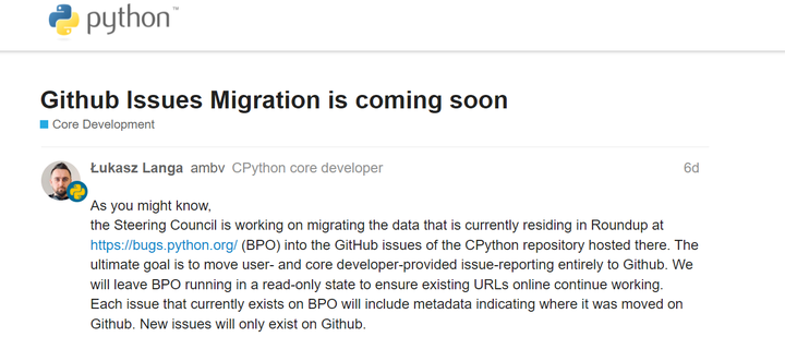 弃用官方网站！Python 将所有 Bug 迁移到 GitHub 中 - 知乎