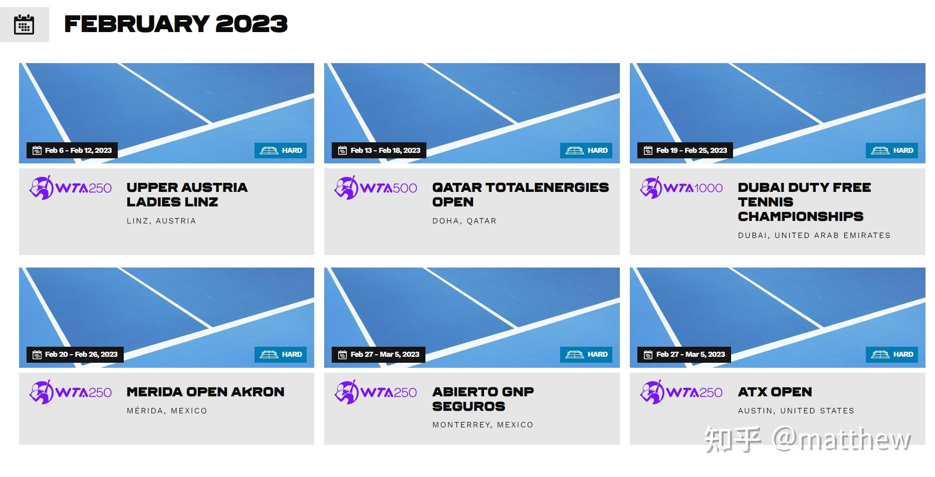 WTA发布了2023赛季的比赛日历 - 知乎