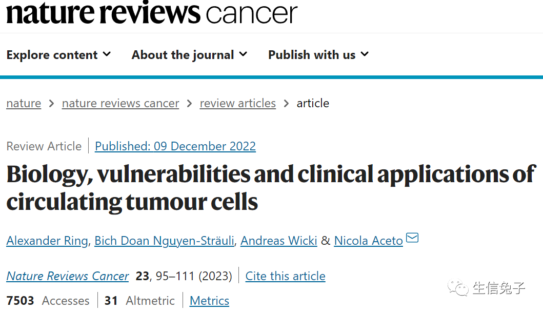 Nature reviews cancer | 循环肿瘤细胞的生物学、缺陷及临床应用 - 知乎