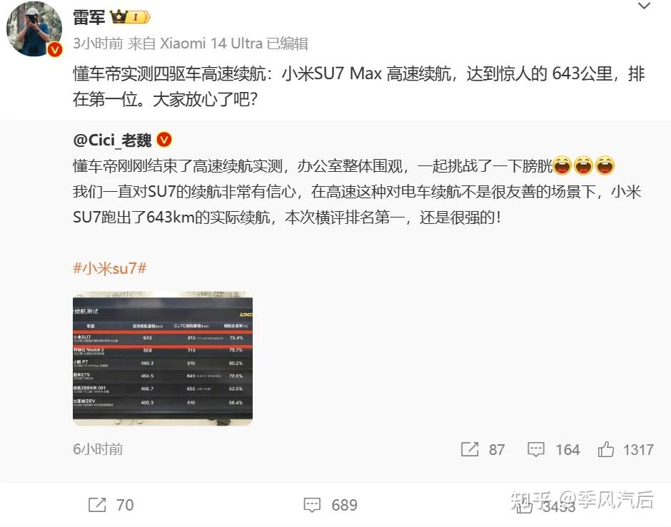 懂车帝测续航，小米SU7第一，极氪001倒数！雷军炫耀，极氪质疑！ - 知乎